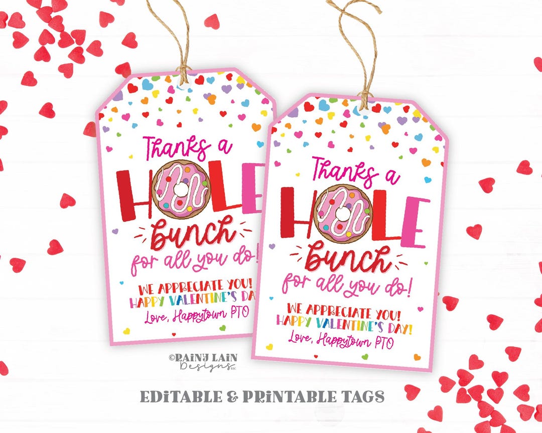 Editable Valentine's Day Donut Gift Tag, Appreciate Valentine, Hole ...