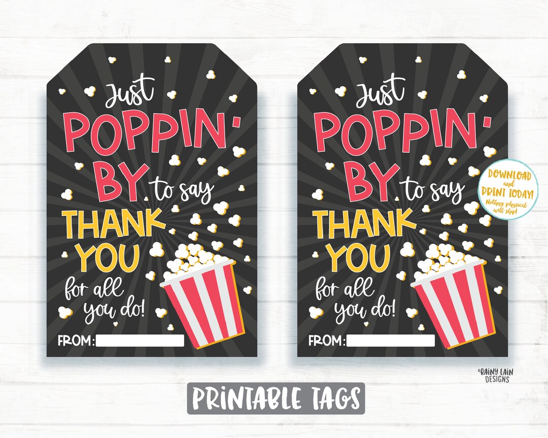 Popcorn Thank You Tag Popping by Tag Teacher, Staff, Employee ...