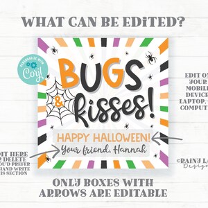 Bugs and Kisses Halloween Gift Tag Spiders Trick or Treat Favor From ...