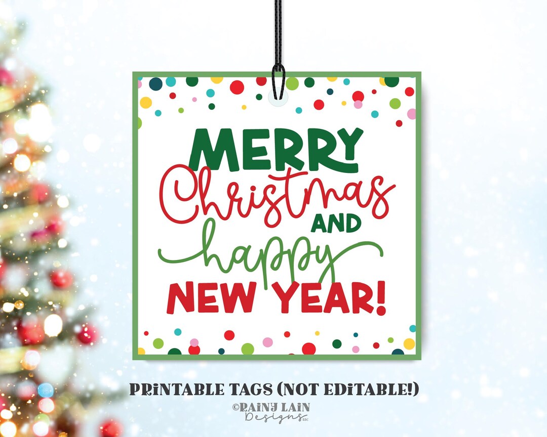 Merry Christmas and Happy New Year Tag, Instant Digital Download, Gift ...