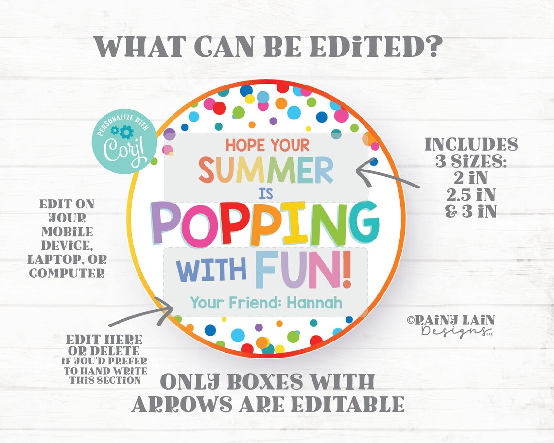 Hope Your Summer is Popping With Fun Tags Round End of School Year Gift ...