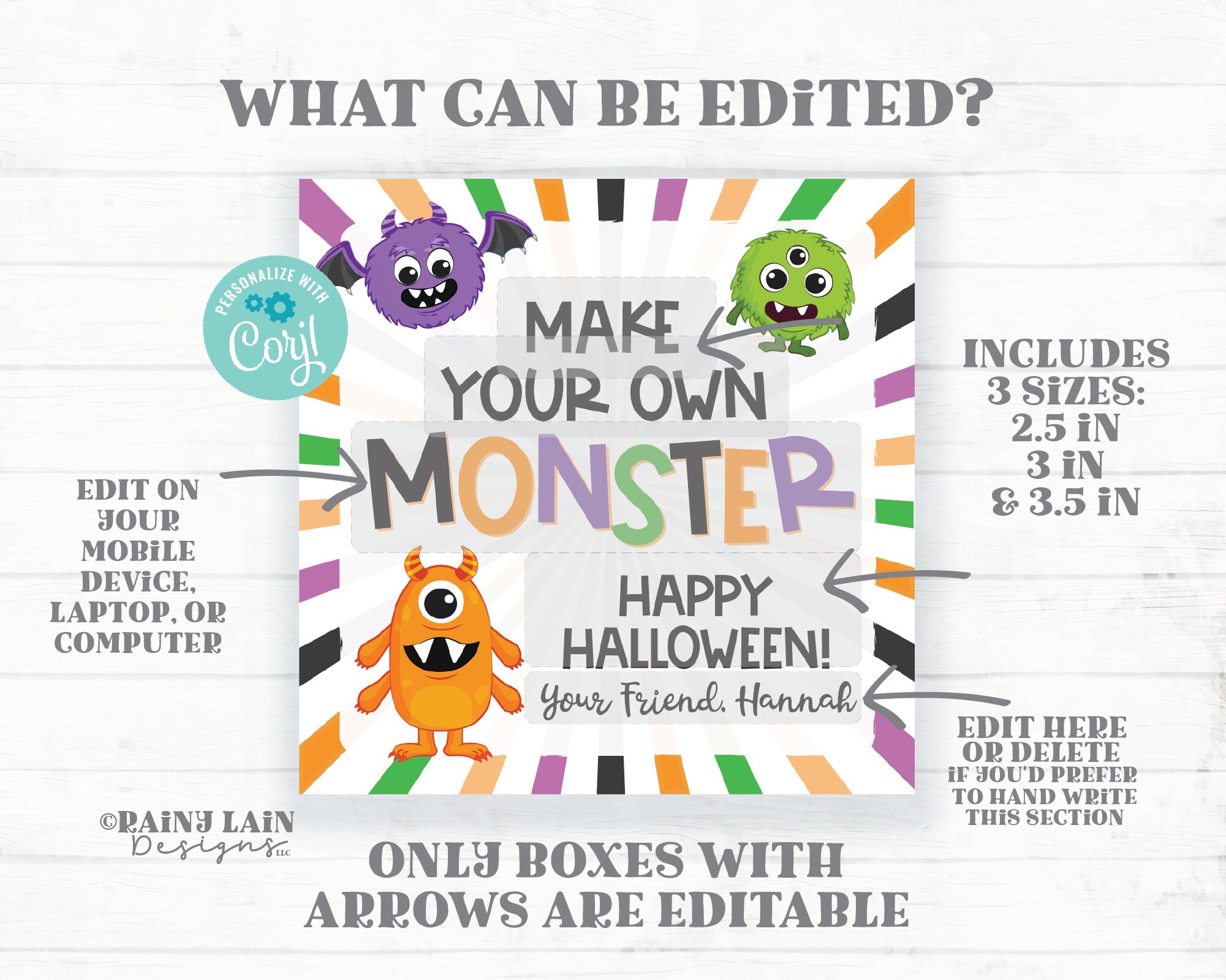 Editable Make Your Own Monster Tag Printable Halloween Favor, Party ...