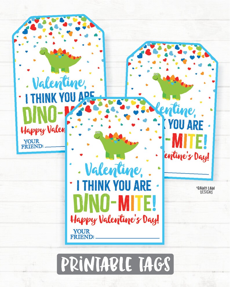 Valentine I Think You Are Dino-mite Valentine Dinosaur Valentine Tags ...