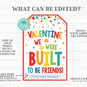 Building Blocks Valentine, We Were Built to Be Friend Printable Tag ...