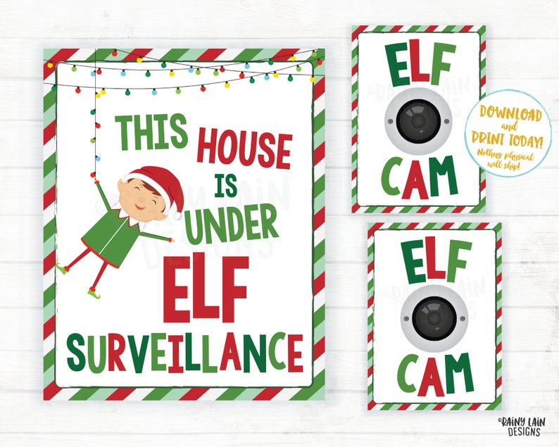 Elf Surveillance Sign, Elf Cam Printables (instant Download PDF File ...