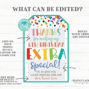 Thanks for Making My Birthday Extra Special Tag Birthday Party Favor ...