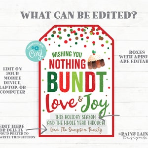 Bundt Joy and Love Christmas Bundt Cake Tags Holiday Gift Tags ...