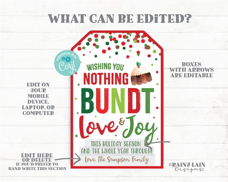 Bundt Joy and Love Christmas Bundt Cake Tags Holiday Gift Tags - Etsy
