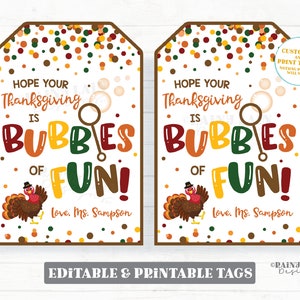 Hope Your Thanksgiving is Bubbles of Fun Thanksgiving Tag From Teacher ...