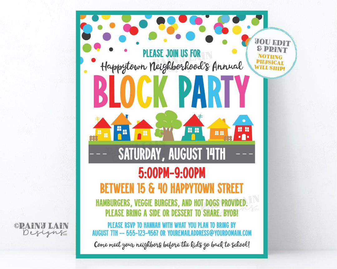Editable Block Party Flyer Template, Neighborhood Street Summer Party ...