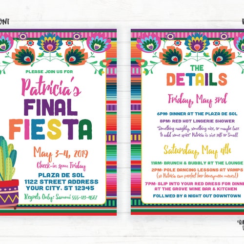 Editable Final Fiesta Bachelorette Party Invitation Fiesta - Etsy