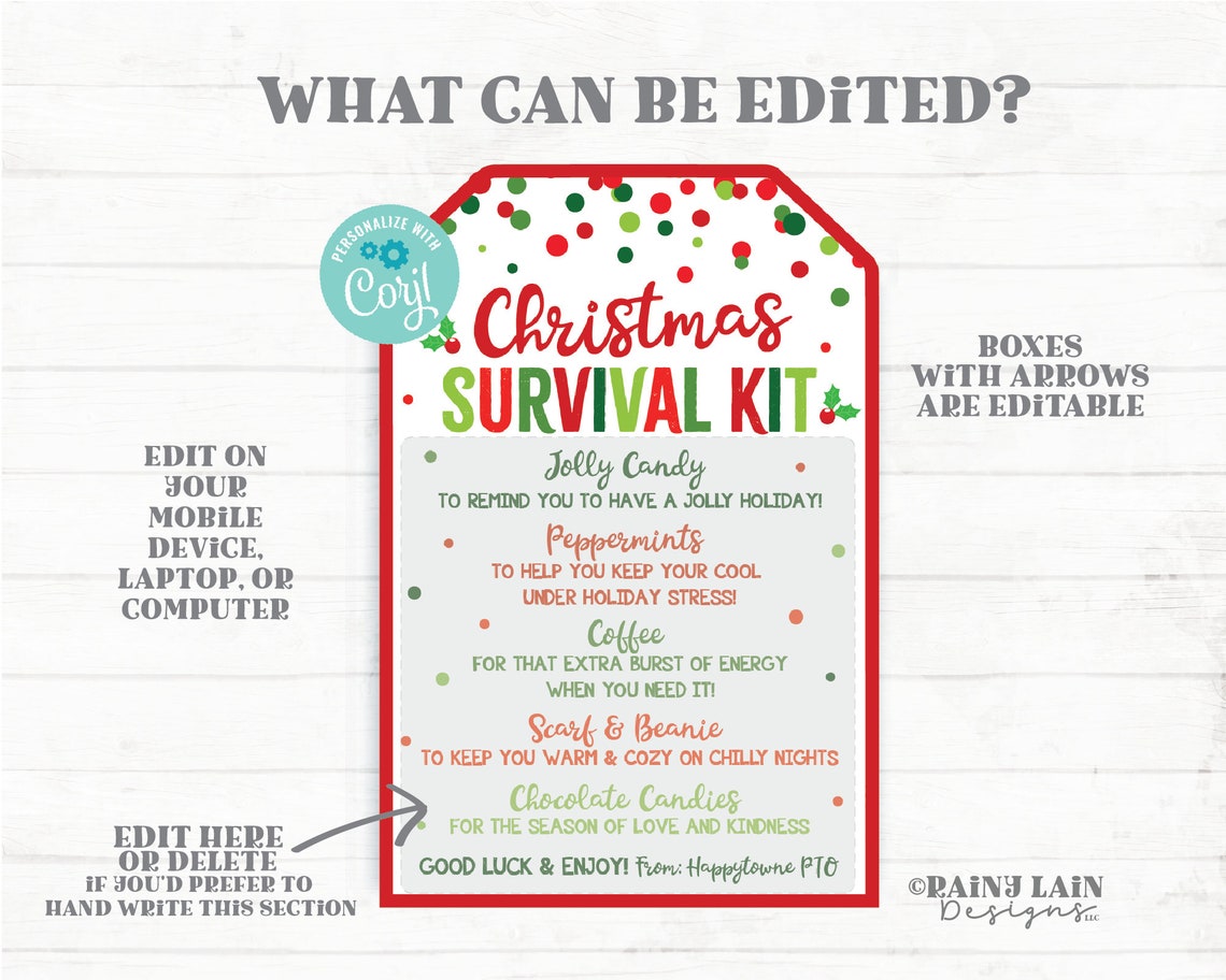 Christmas Survival Kit Tag Treat Thank You Holiday - Etsy