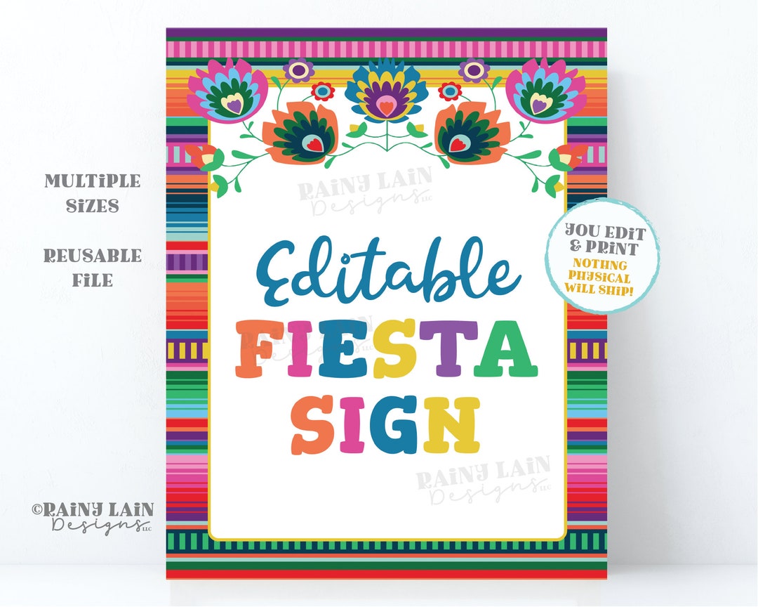 Editable Fiesta Sign Serape Decoration Cinco De Mayo Birthday Printable ...
