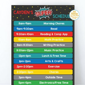 Superhero Home School Schedule Printable Kids Schedule Editable Daily ...