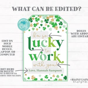 Lucky to Work With You St Patrick's Day Employee Gift Tag Shamrocks ...