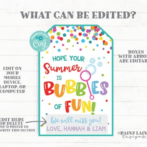 Hope Your Summer is Bubbles of Fun Tags End of School Year Gift Tags ...