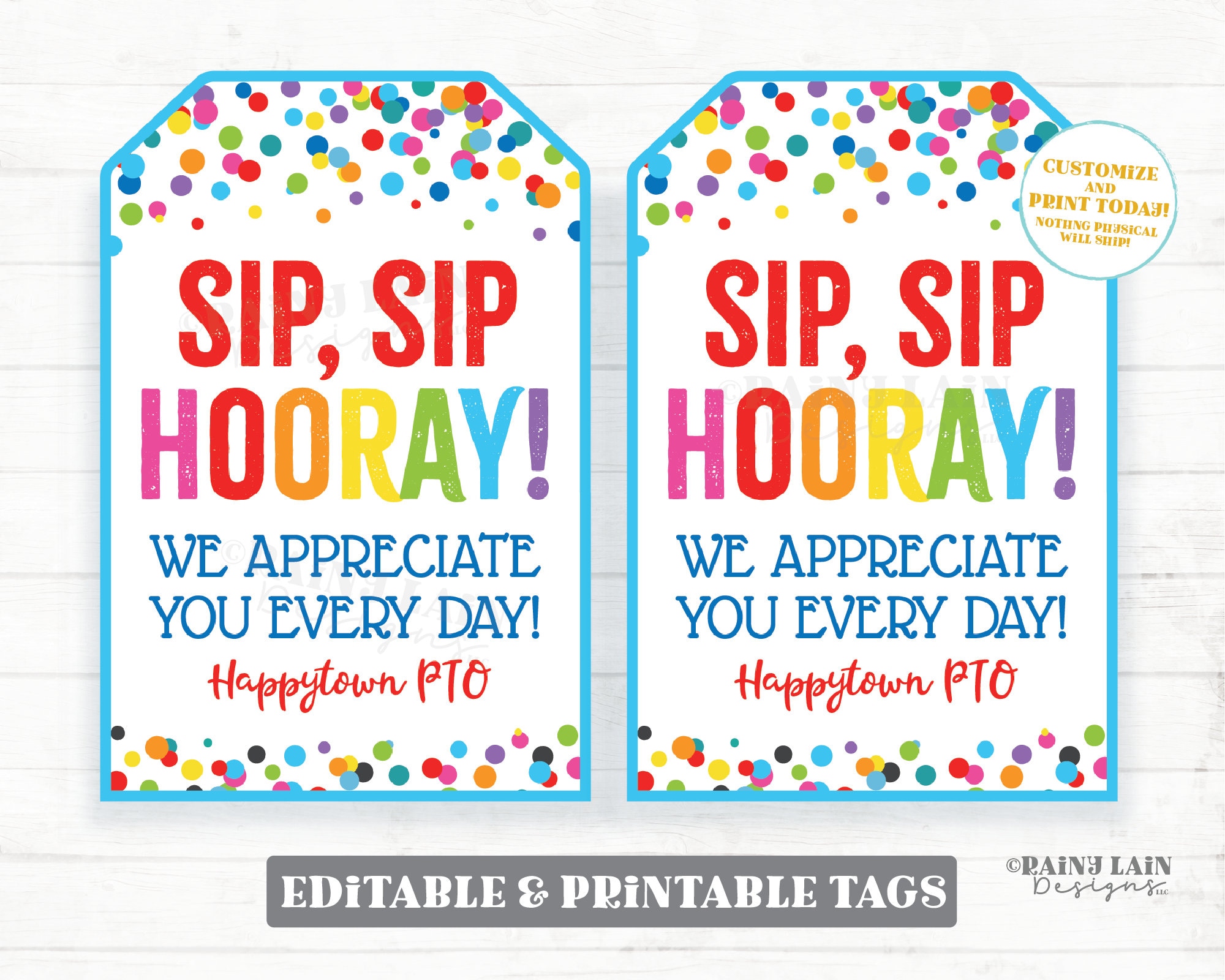Sip Sip Hooray We Appreciate You Every Day Tag Appreciation Gift ...