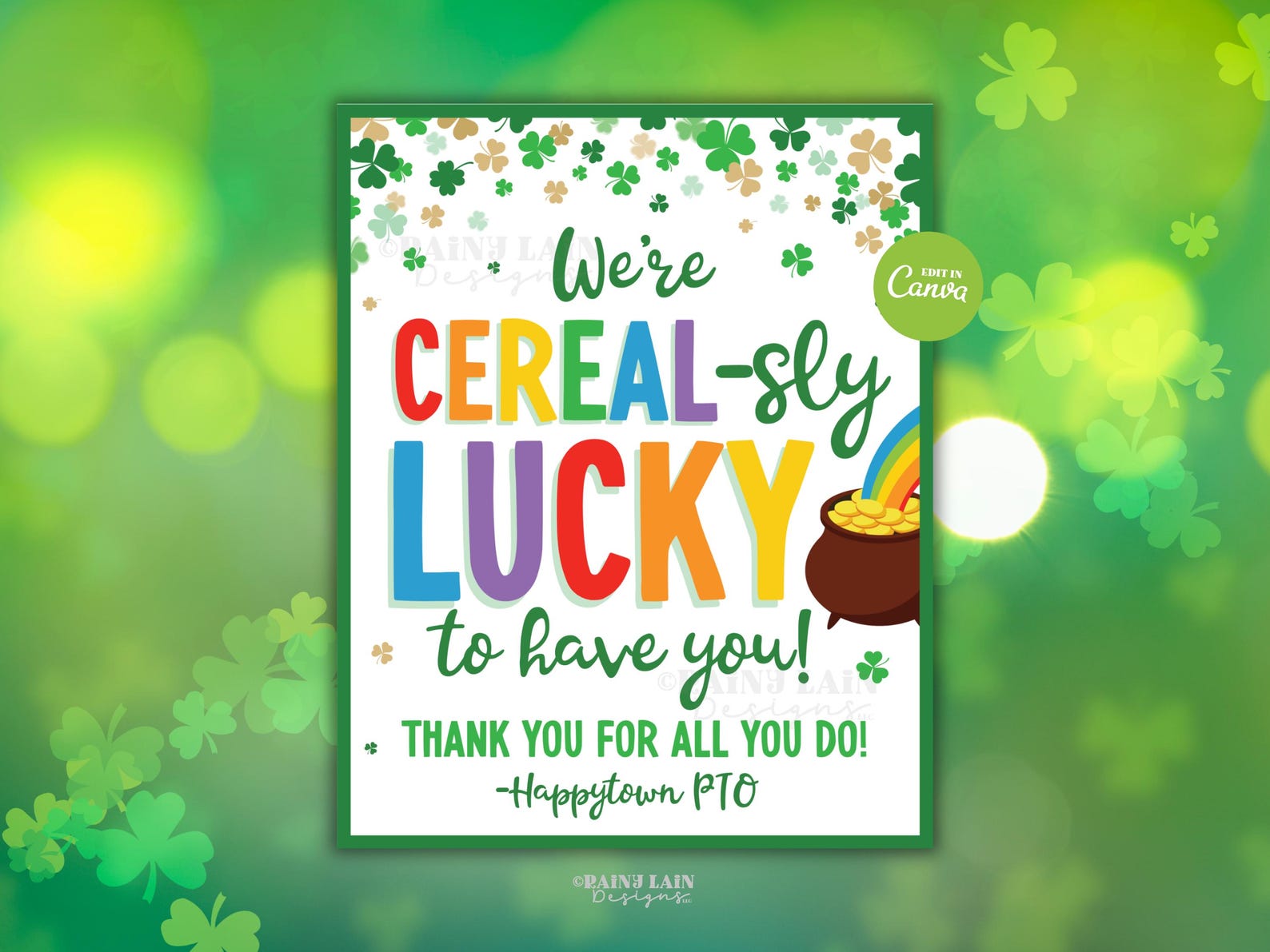 St Patrick's Day 'cereal-sly Lucky' Sign, Teacher/staff Appreciation ...