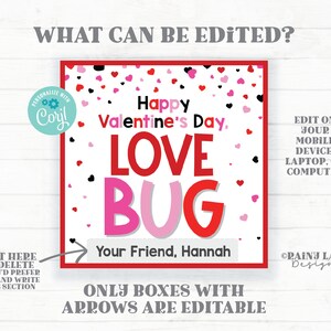 Love Bug Valentine Tag, Worm Valentines, Caterpillar, Ladybug, Friend ...