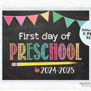 First Day of Preschool Sign Girl Printable First Day of School Sign ...