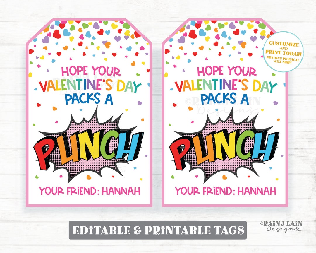 Packs a Punch Valentine, Juice, Fruit Punch, Punch Balloon, Gift Tag ...