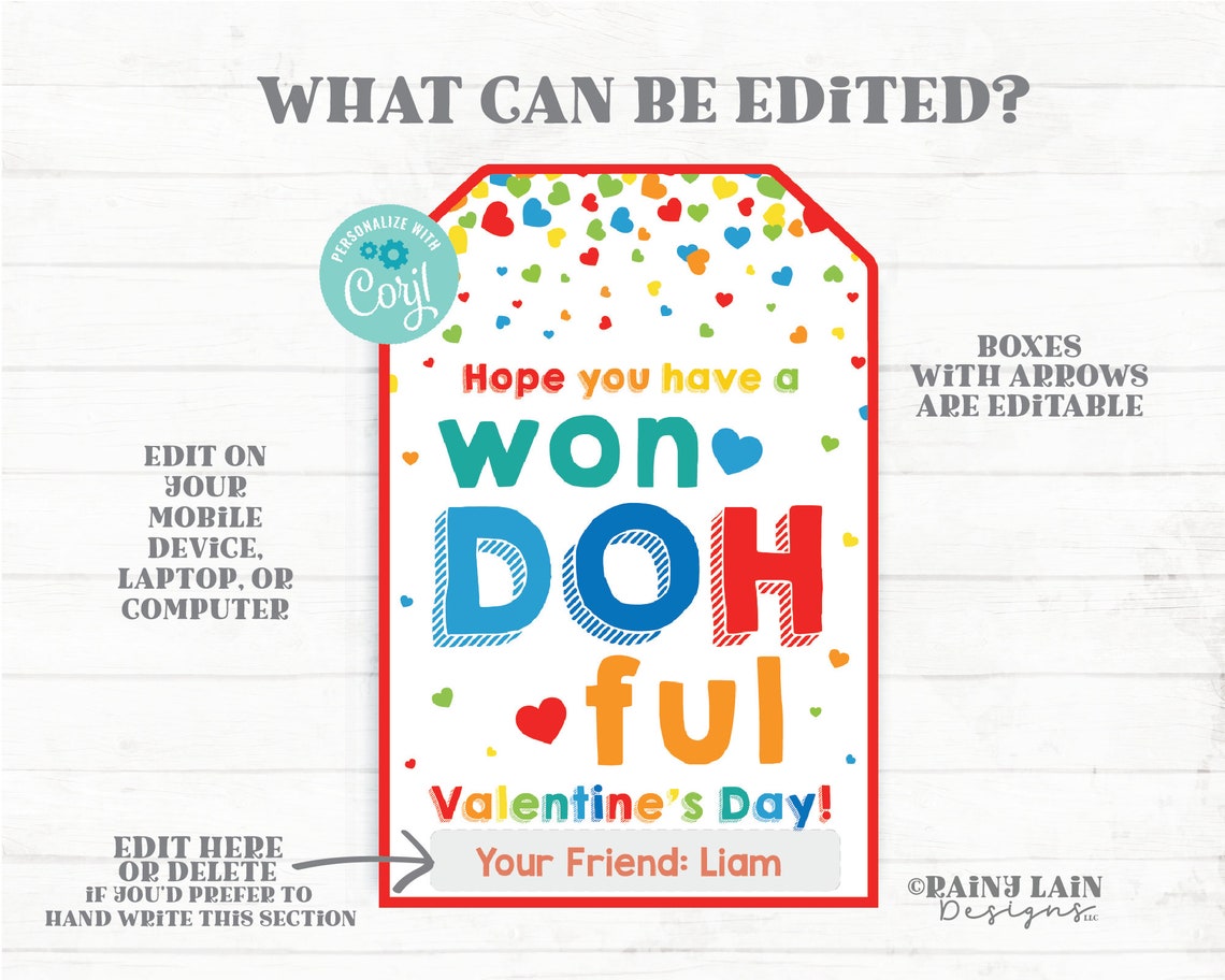 Wondohful Valentine's Day Tag, Play Dough Valentine, Playdough Editable ...