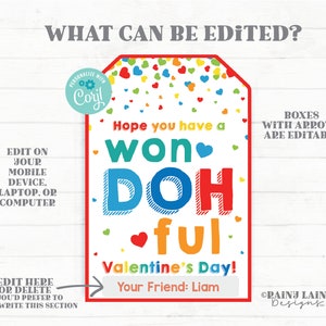 Wondohful Valentine's Day Tag, Play Dough Valentine, Playdough Editable ...