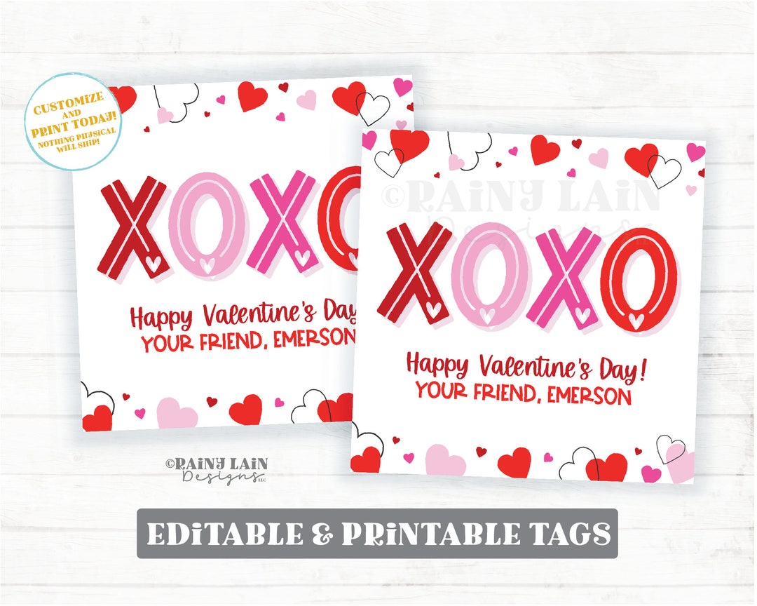 XOXO Valentine Tag, Simple Valentine's Day Gift Tag, Teacher, Co-worker ...