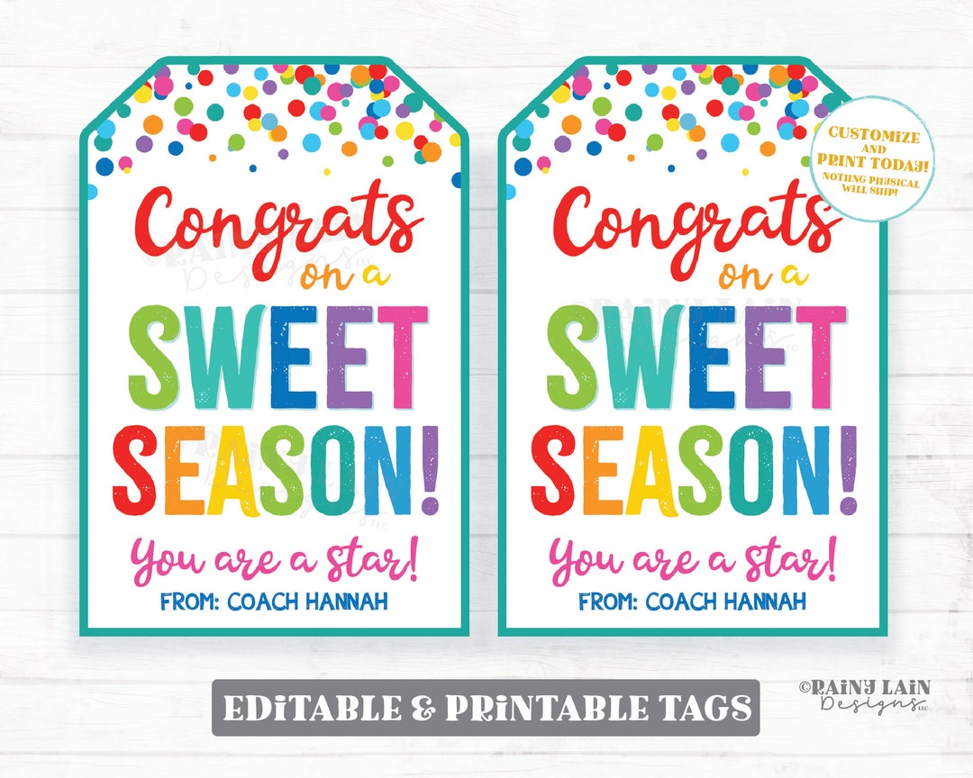 Congrats on a Sweet Season Tag From Coach to Player Athlete End of ...