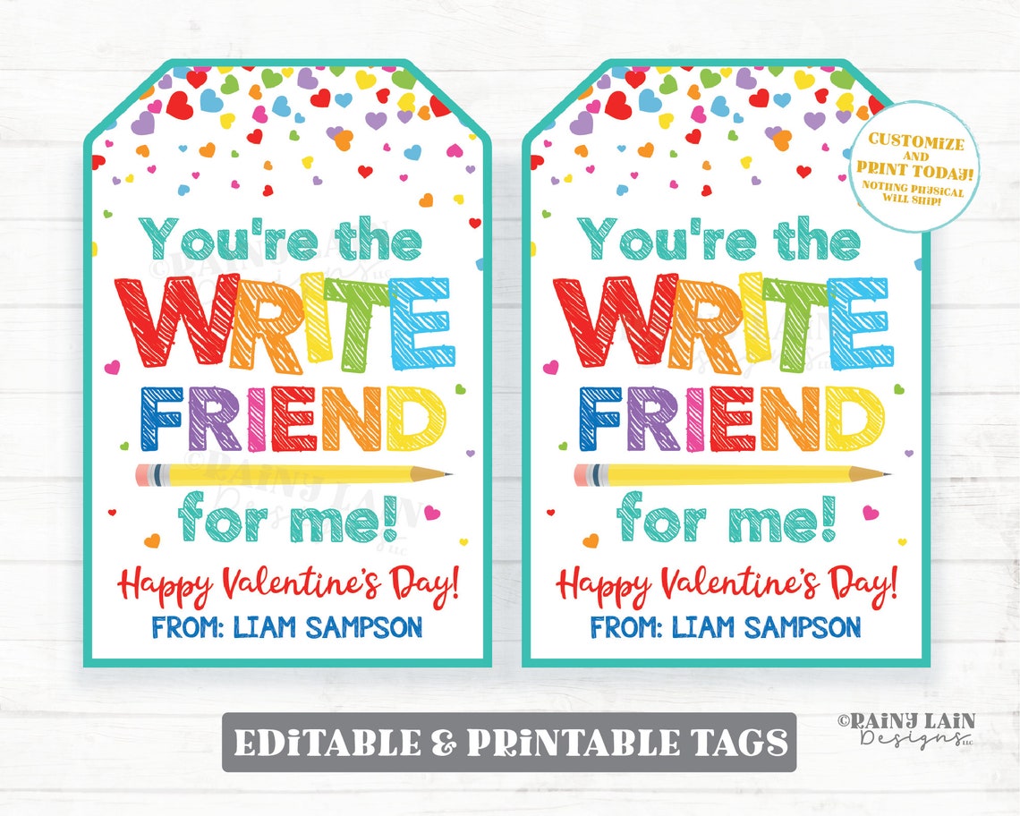 Pencil Valentine Tags Write Friend for Me Tag Write Valentine - Etsy