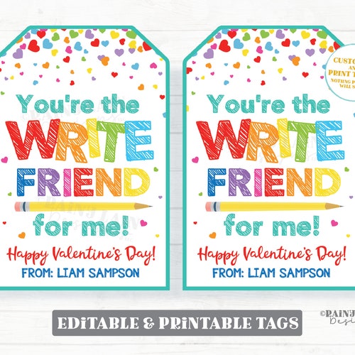 Pencil Valentine Tags Write Friend for Me Tag Write Valentine - Etsy