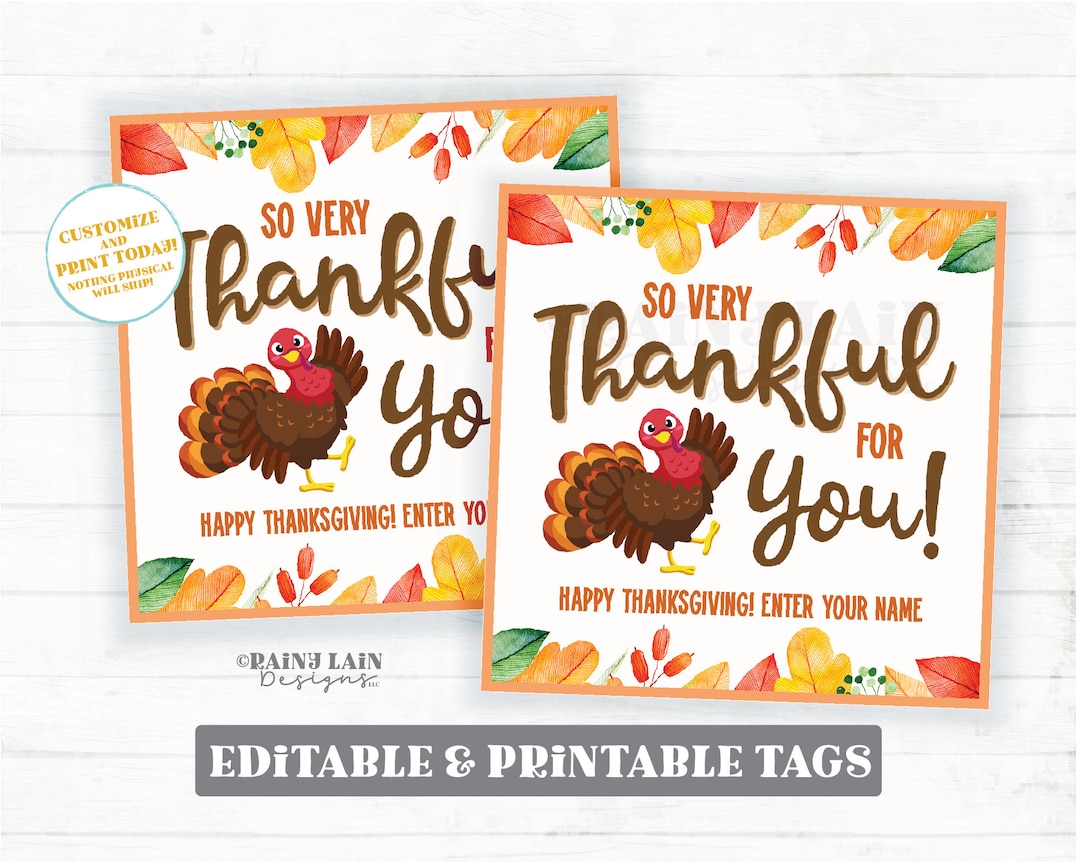 So Very Thankful for You Tag Printable Appreciation Gift Employee Co ...