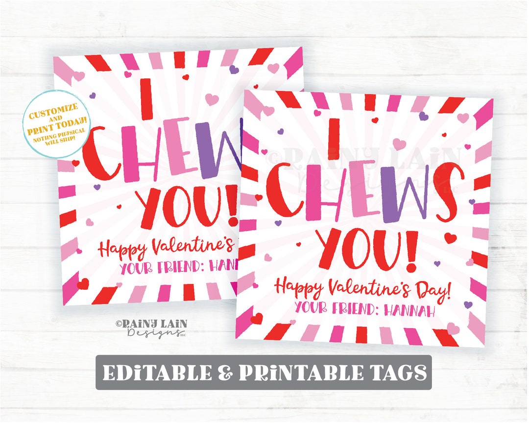 I Chews You Valentine's Day Tag, Bubble Gum Valentine Gum Ball ...