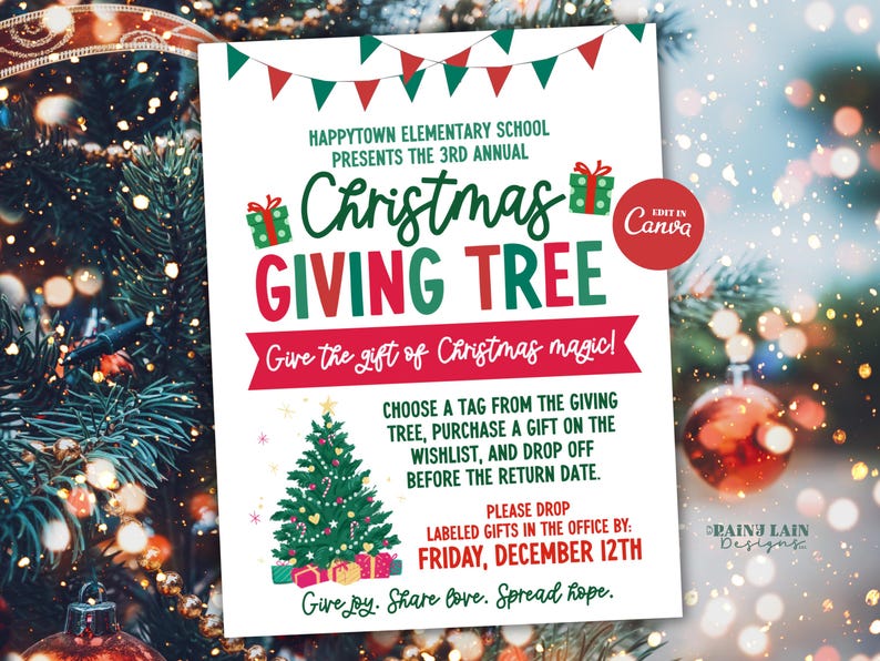Christmas Giving Tree Gift Tag, Angel Tree Flyer, Editable in Canva - Etsy