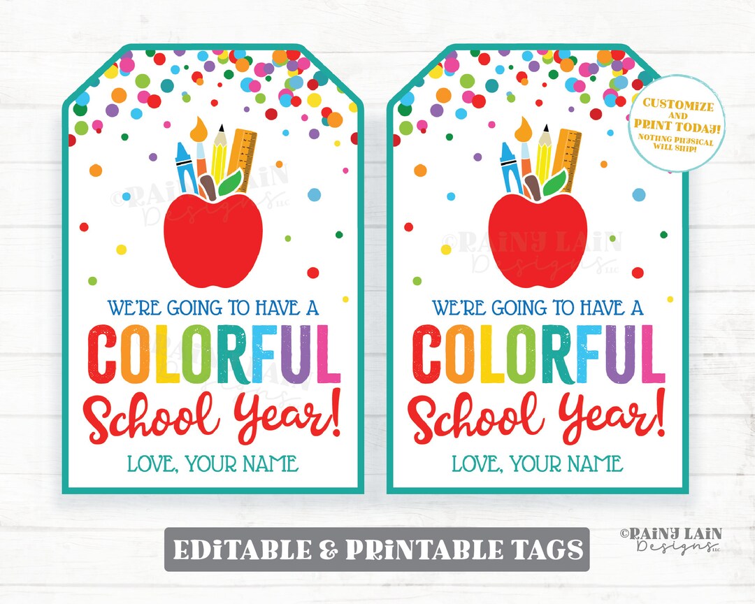 Colorful School Year Gift Tag Crayon Markers Paint Coloring Book ...