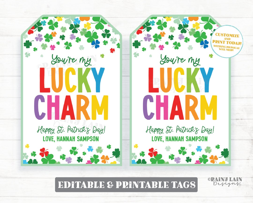Lucky Charm Tag, St Patrick's Day Gift, Shamrock, Cereal, Preschool ...