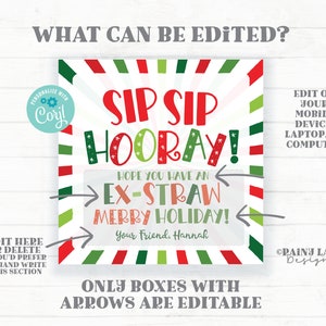 Straw Christmas Gift Tag Sip Sip Hooray Ex-straw Merry Holiday Silly ...