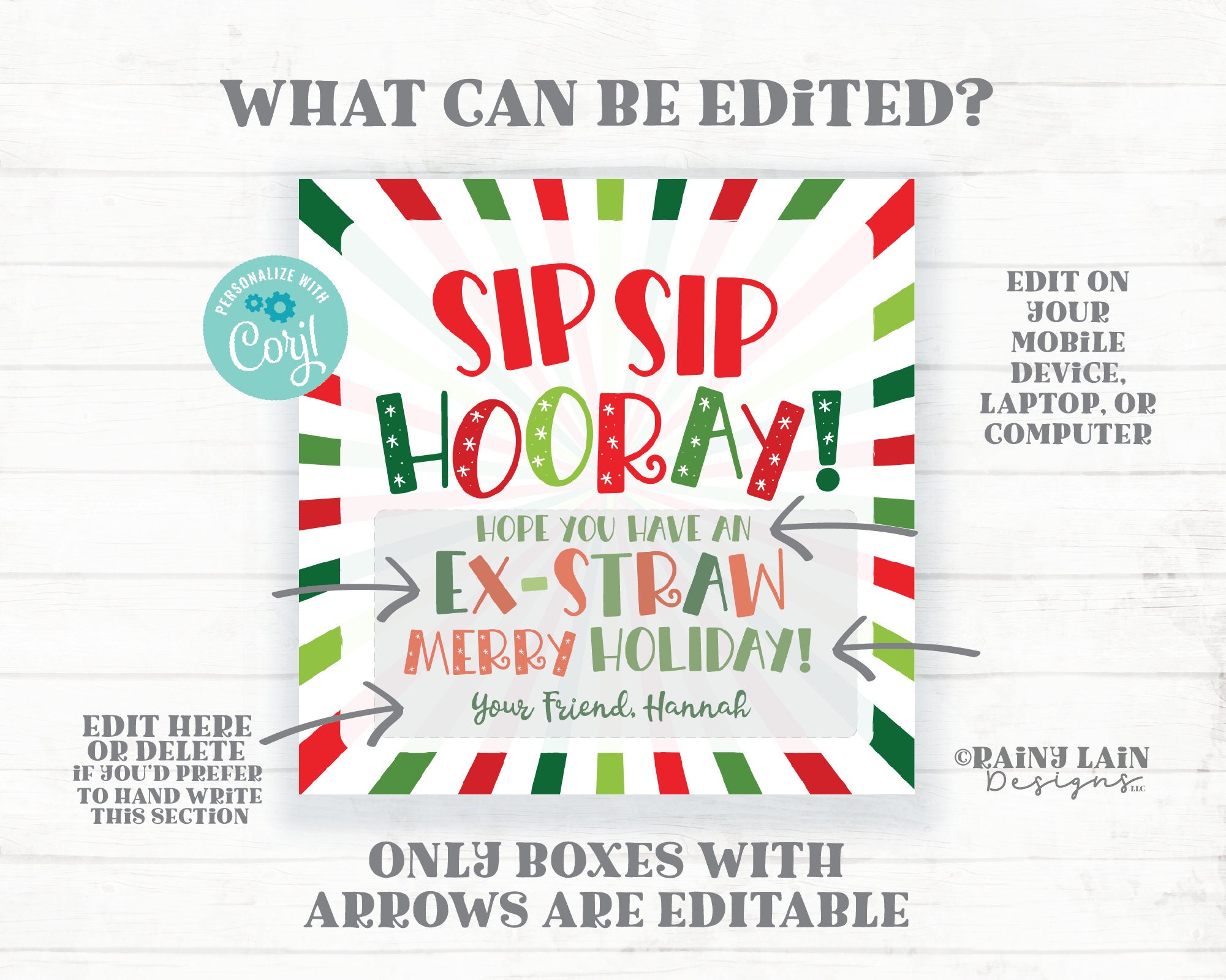 Straw Christmas Gift Tag Sip Sip Hooray Ex-straw Merry Holiday Silly ...