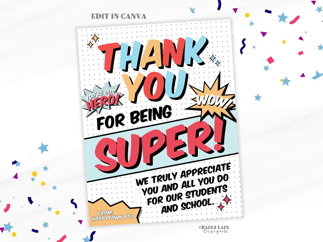 Editable Superhero Teacher Appreciation Sign, Comic Book Theme (canva ...