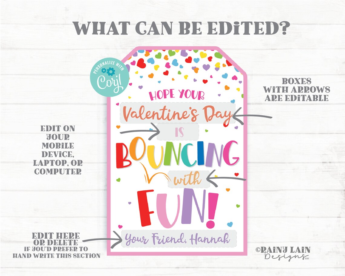 Ball Valentine Tag, Bouncing With Fun Valentine's Day, Bouncy Gift ...