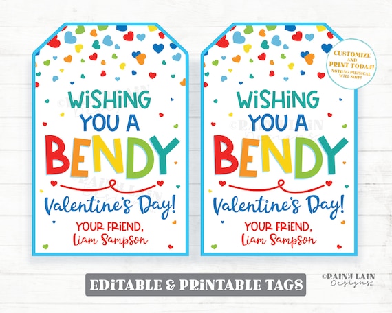 Bendy Pencil Valentine Bendy Valentine's Day Tag Bendy | Etsy
