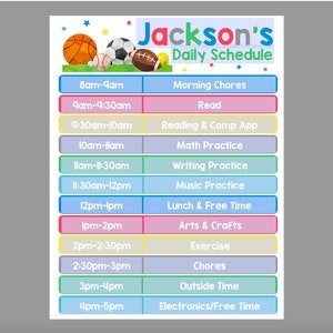 Sports Home School Schedule Printable Kids Schedule Editable Daily Task ...