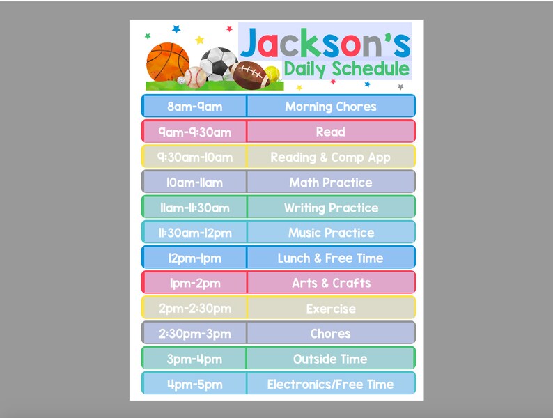 Sports Home School Schedule Printable Kids Schedule Editable - Etsy