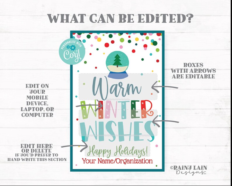 Editable Christmas Gift Tag, Warm Winter Wishes, Treat Tag, Holiday ...