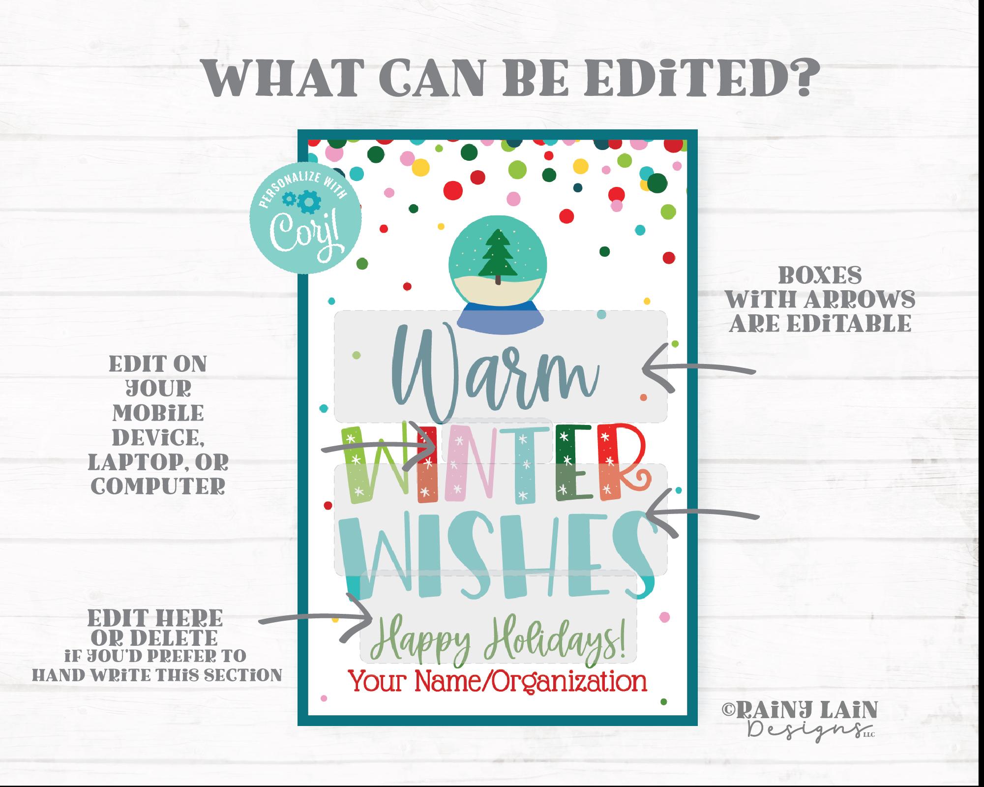 Editable Christmas Gift Tag, Warm Winter Wishes, Treat Tag, Holiday ...