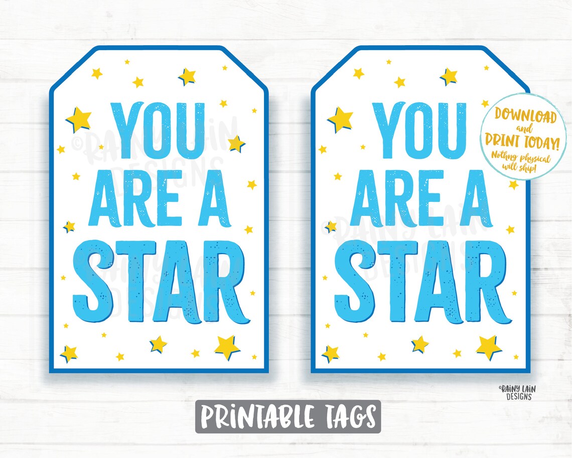 You Are a Star Tag Printable Appreciation Gift Tag Essential - Etsy