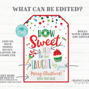 Teacher Christmas Gift Tag, How Sweet It Is, Editable Holiday Sweets ...