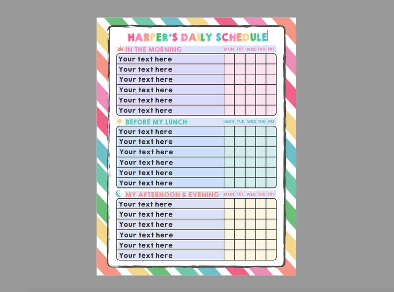 Home School Schedule Editable Kids Schedule Rainbow Stripes Printable ...