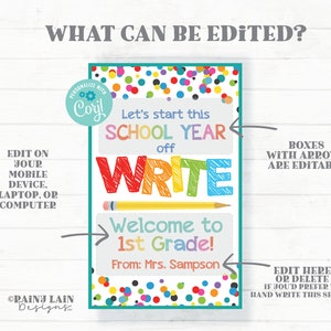 Let's Start This School Year off WRITE Tag Welcome to 1st Any Grade ...