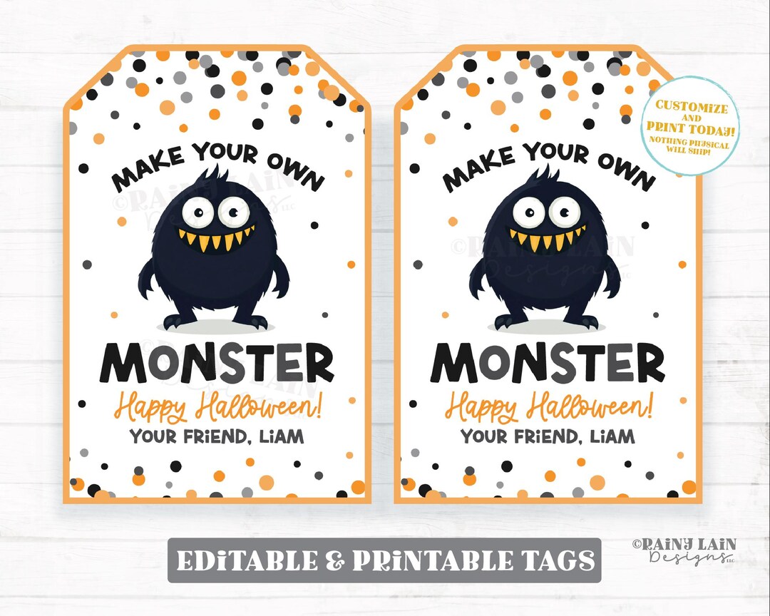Make Your Own Monster Tag Editable Halloween Favor, Party, Printable ...